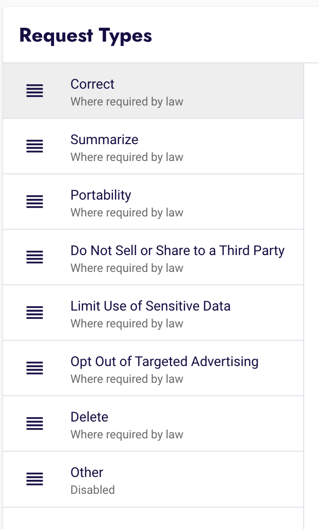 DSAR Forms - Request Types – Osano