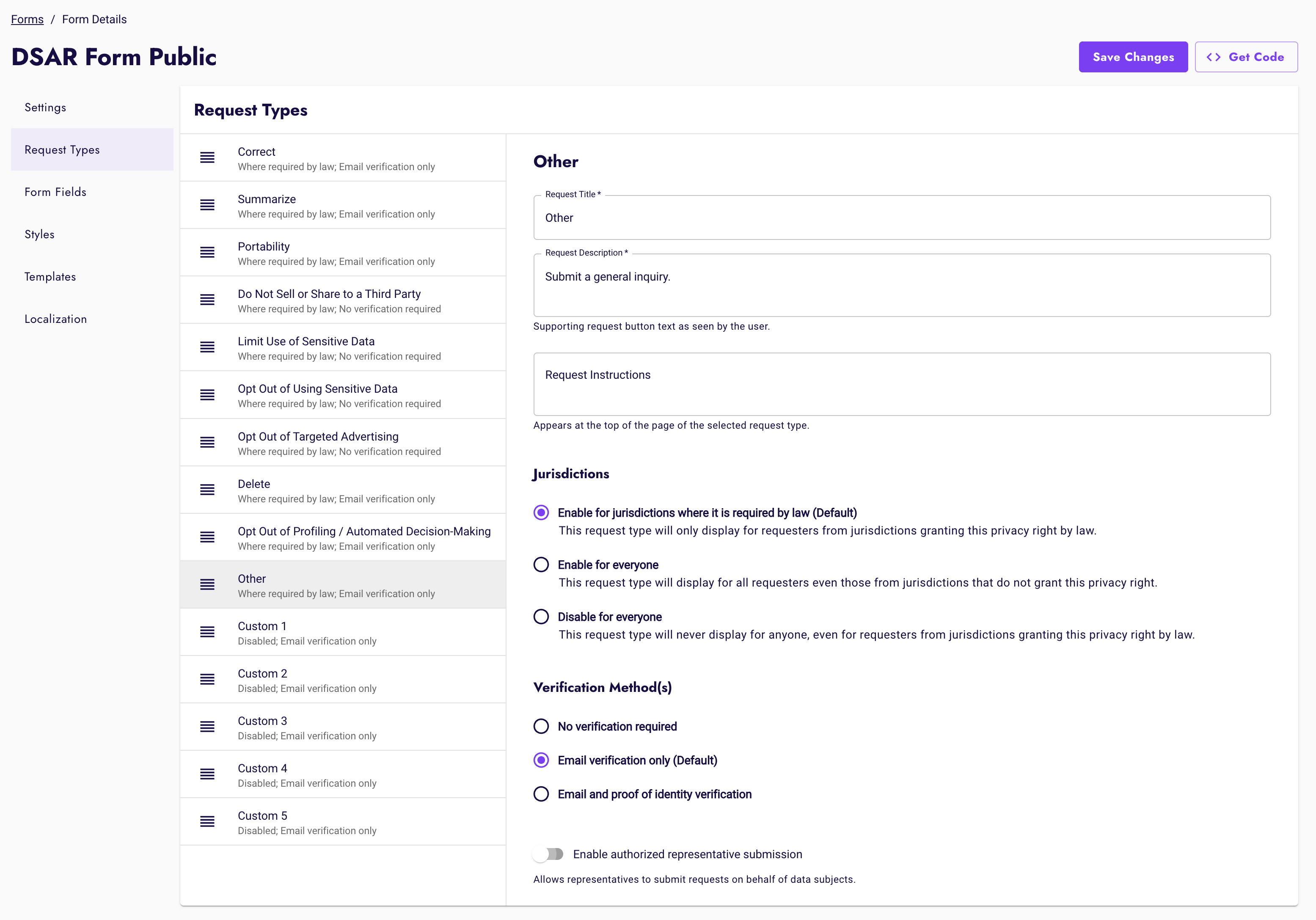 DSAR Forms - Request Types – Osano