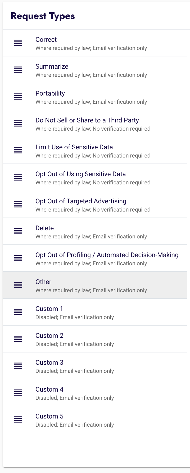 DSAR Forms - Request Types – Osano