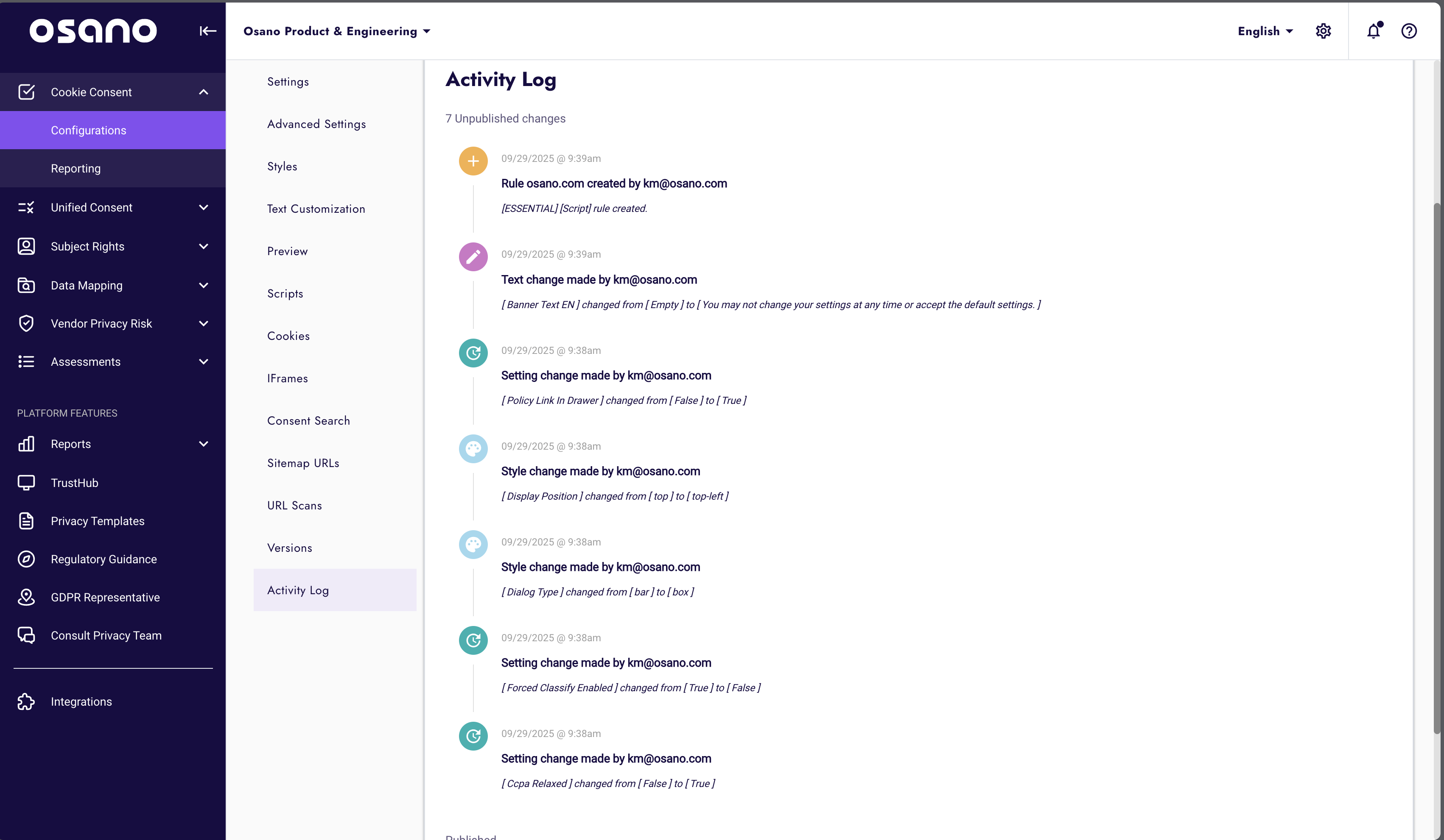 Viewing the Activity Log – Osano