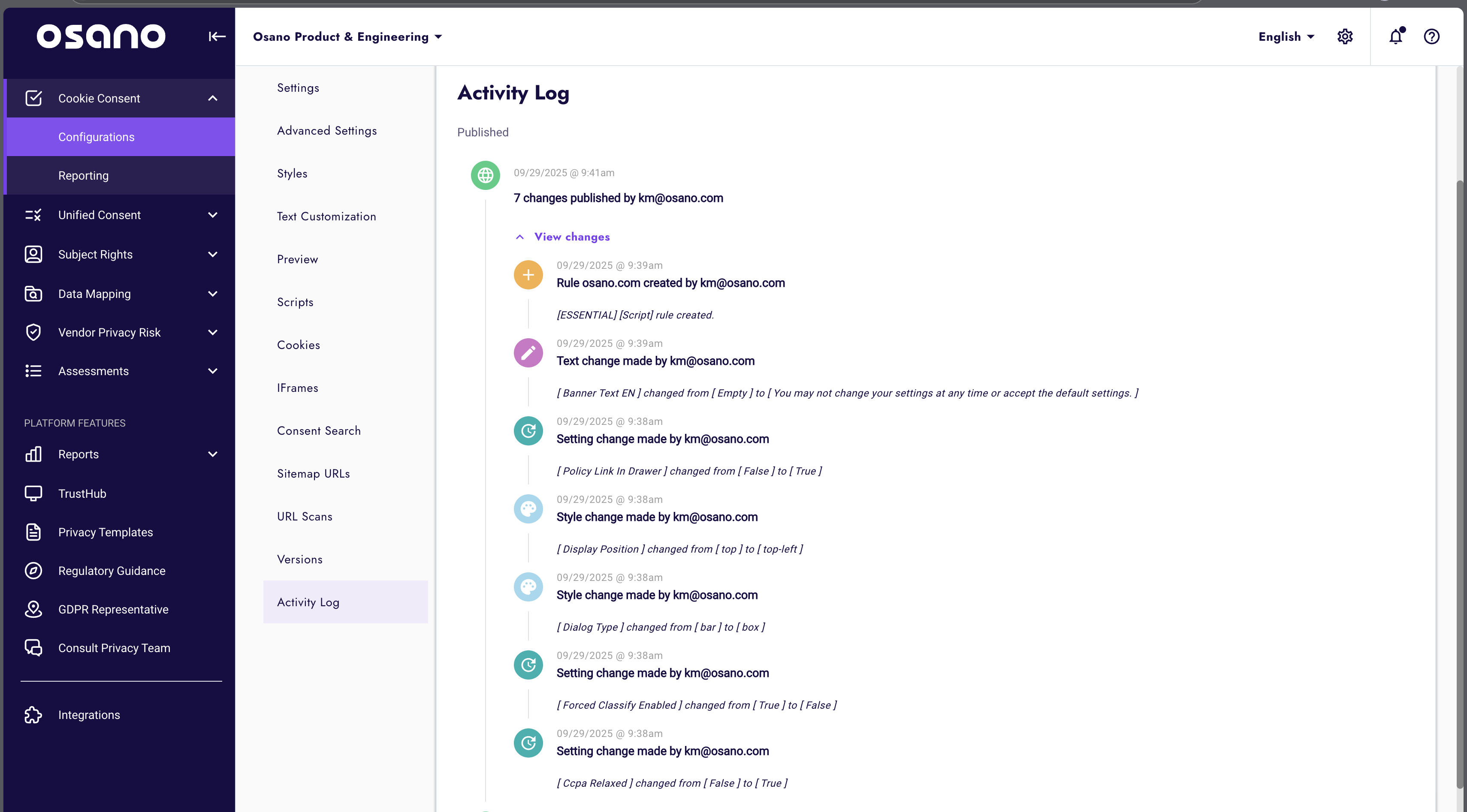 Viewing the Activity Log – Osano